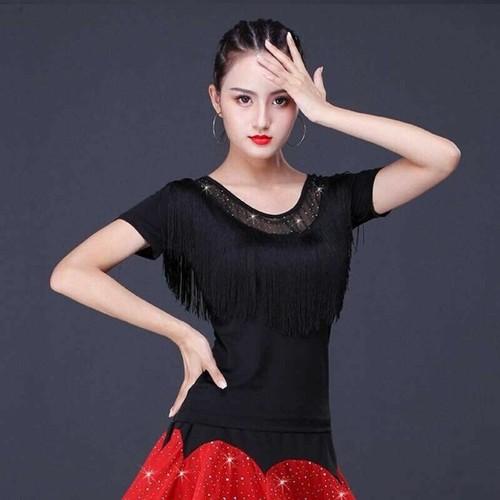 Lady Latin Dance Blouse T-shirt Top Ballroom Salsa Tango Tassel ...