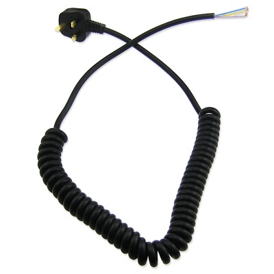 13 amp HEAVY DUTY CABLE COILED CURLY MAINS FLEX 13a C/W MOULDED 3 PIN ...