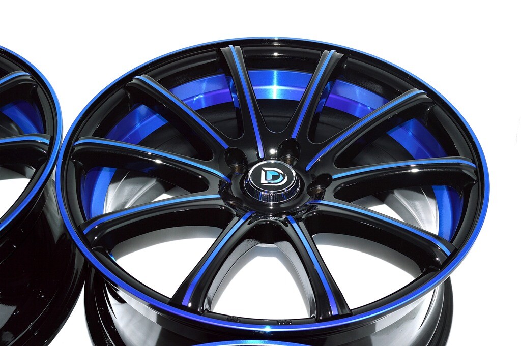 Set of 4 New 18x8 DDR Elite Black Blue 18" Rims Wheels 5x114.3 38mm ...