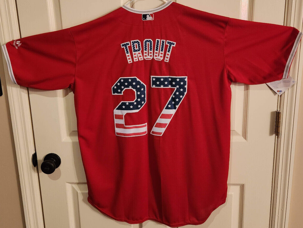 Mike Trout Los Angeles Angels Jersey Red USA Patriotic MLB Majestic ...