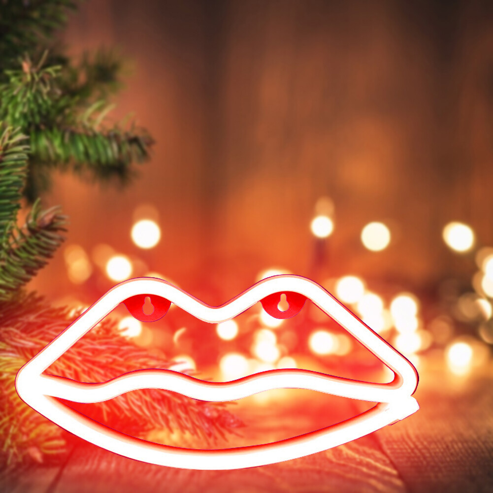 Lips Shaped Neon Lights Battery USB Dual Purpose Modeling Nightlight ...