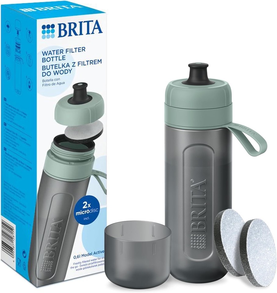 Brita Sports Fill & Go Active Water Filter Bottle 2 MicroDisc Filter ...