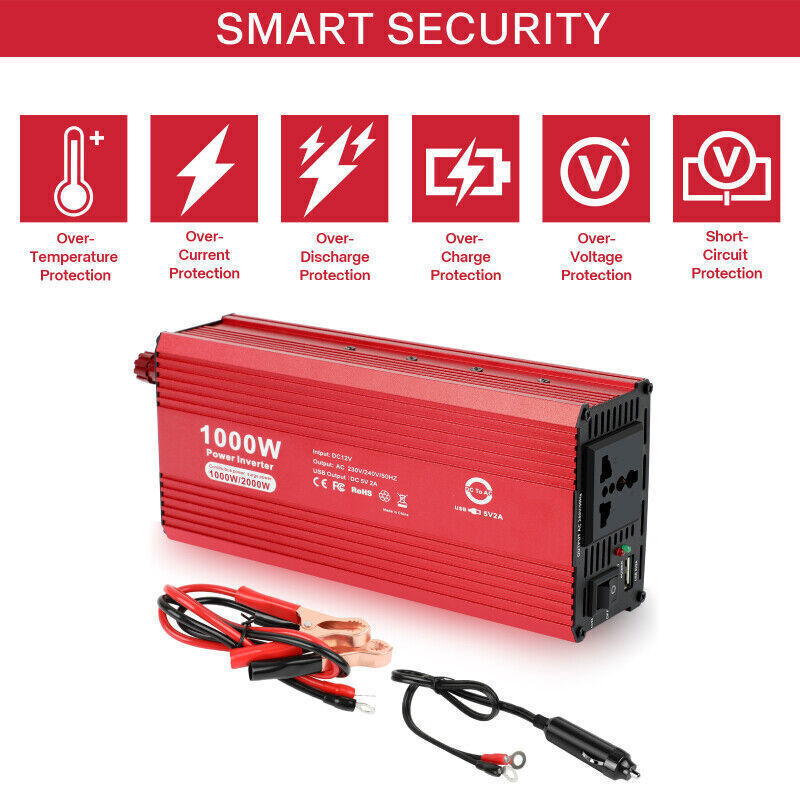 1000W/2000 Watt Car Power Inverter Laptop Phone Charger 12V to 110V ...