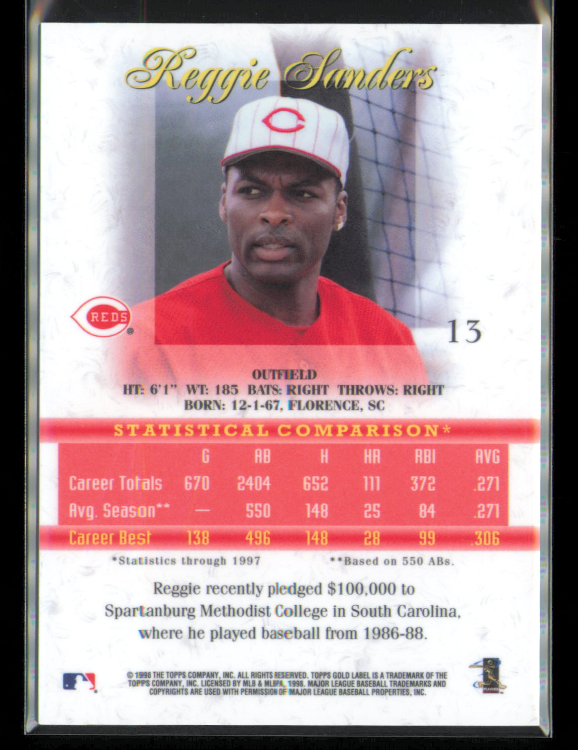 1998 Topps Gold Label - Class 1 #13 Reggie Sanders for sale online | eBay