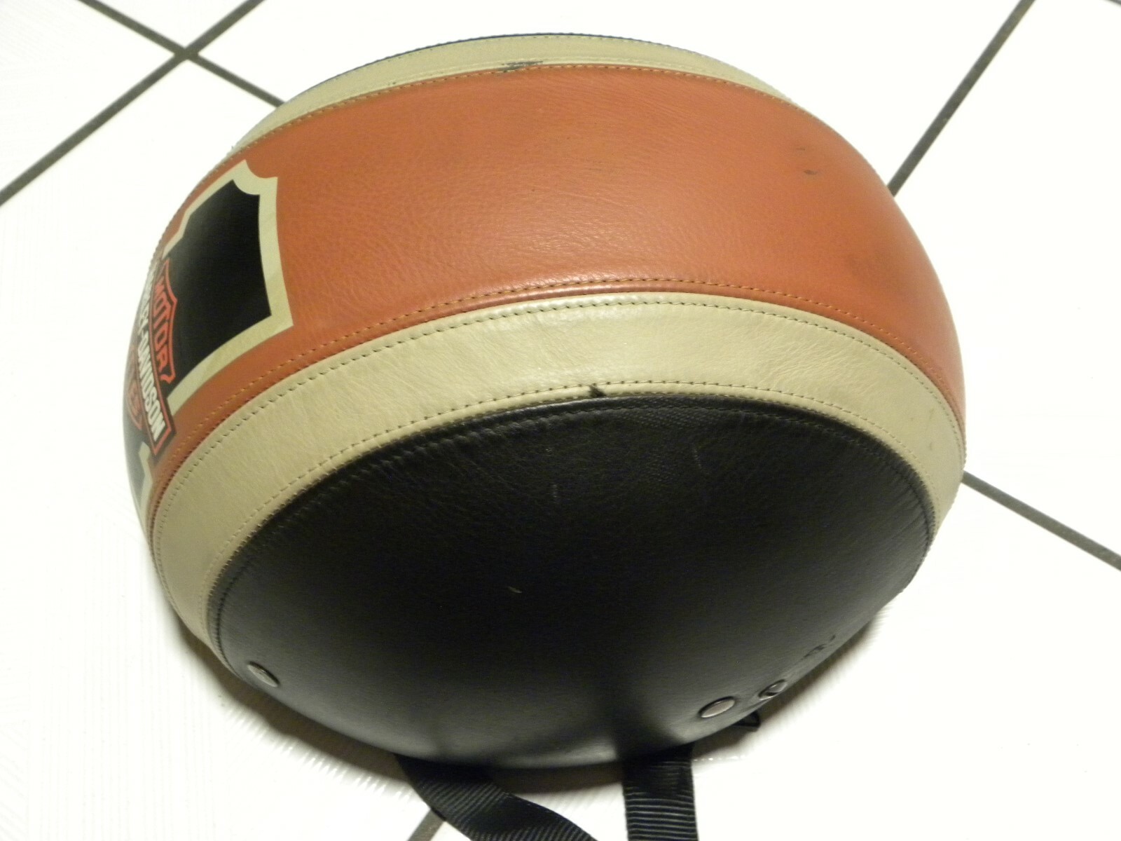 HARLEY racing styled HALF SHELL leather covered helmet SMALL size Free ...