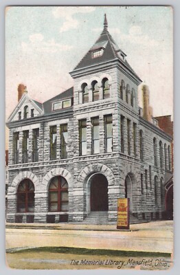 c.1907- Mansfield OH Memorial Library building view bottom ripped off ...