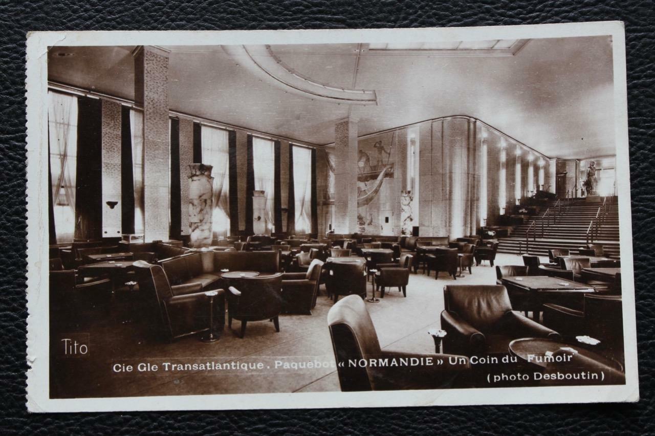 FRENCH LINE CGT SS NORMANDIE ORIGINAL POSTCARD REAL PHOTO 1ST CL ...