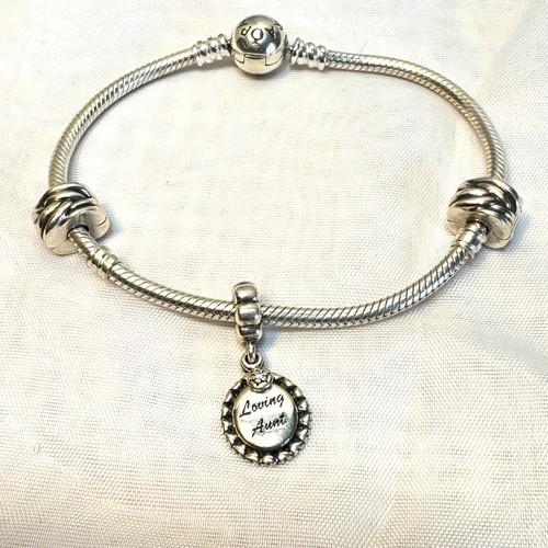 Pandora Ltd Ed Disney Parks 2 Snap Charms Loving Aunt Slide Charm 7.75 ...