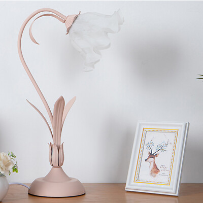 Pink Flower Bedside Lamp Tiffany LED Table Lamp Glass Shade for Bedroom ...