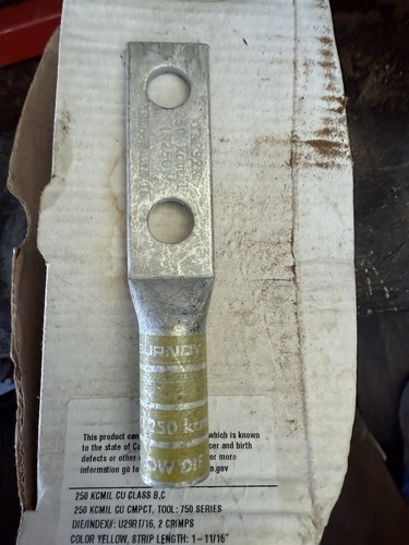 LOT (OF 11 BOXES) Burndy YA292N, Compression Cable Lug, 250 Cu 2-Hole ...