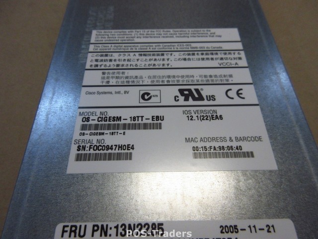 CISCO IBM 13N2285 OS-CIGESM-18TT-EBU Module - Pulled from IBM 8677 ...