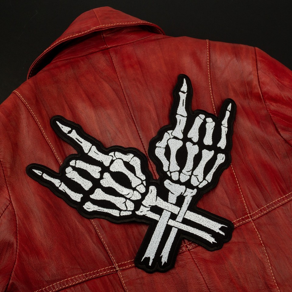 Large Skeleton Rock On Hands Patch, Music Band Embroidered Back Jacket ...
