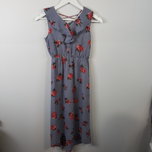 Monteau Girl Navy & Pink Lined Dress Ruffle Youth Size 12 EUC Super ...