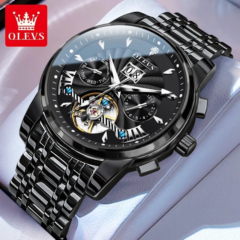 Automatic Mechanical Waterproof Watch Luxury Skeleton OLEVS Men's Men ...