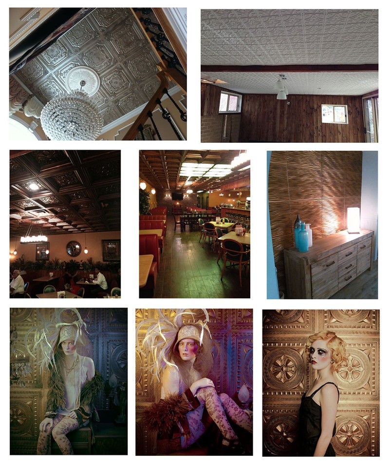 Chalk painted ceiling tiles Interior roof panels for Cafe Club PL85 ...