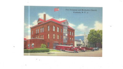Vintage Postcard Fire Company & Methodist Church Fredonia NY Fire Truck ...