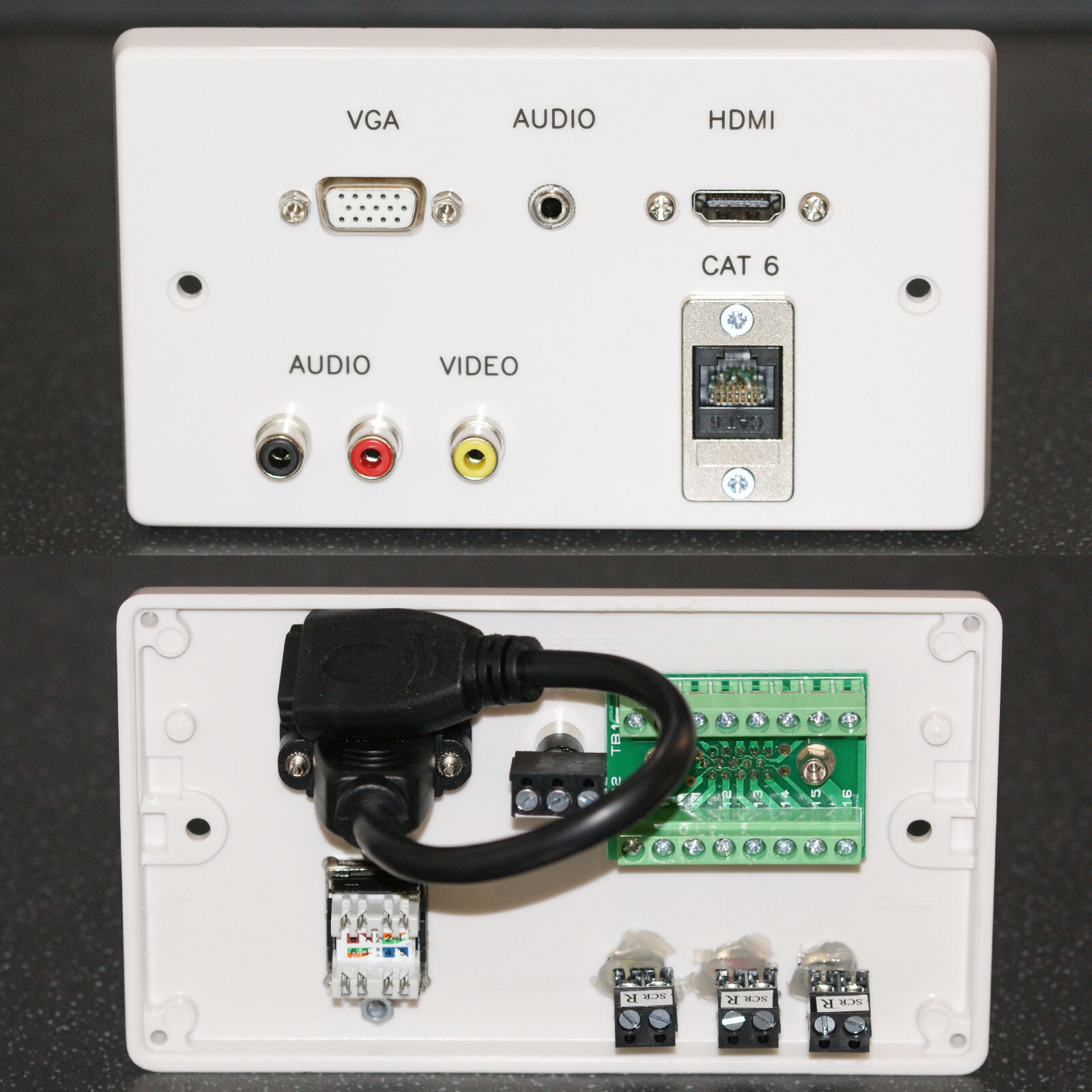 AV Wall Face Plate & box. HDMI v2.1, VGA, Audio Jack, Phono, Cat5e/Cat6 ...