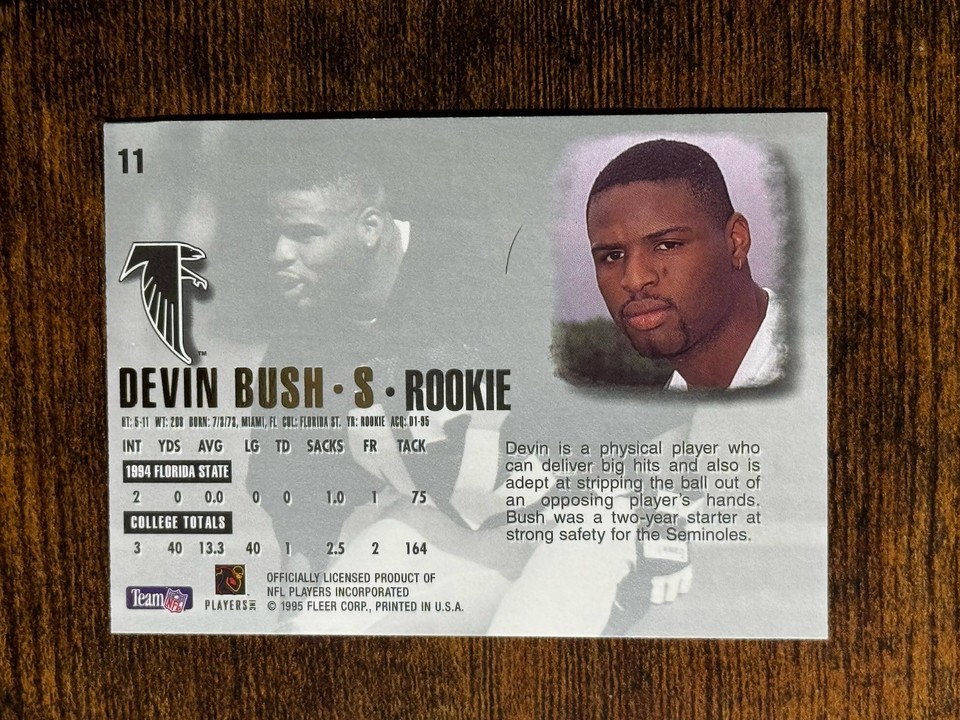 1995 Atlanta Falcons ROOKIE Devin Bush Fleer Ultra ROOKIE CARD #11 RC ...