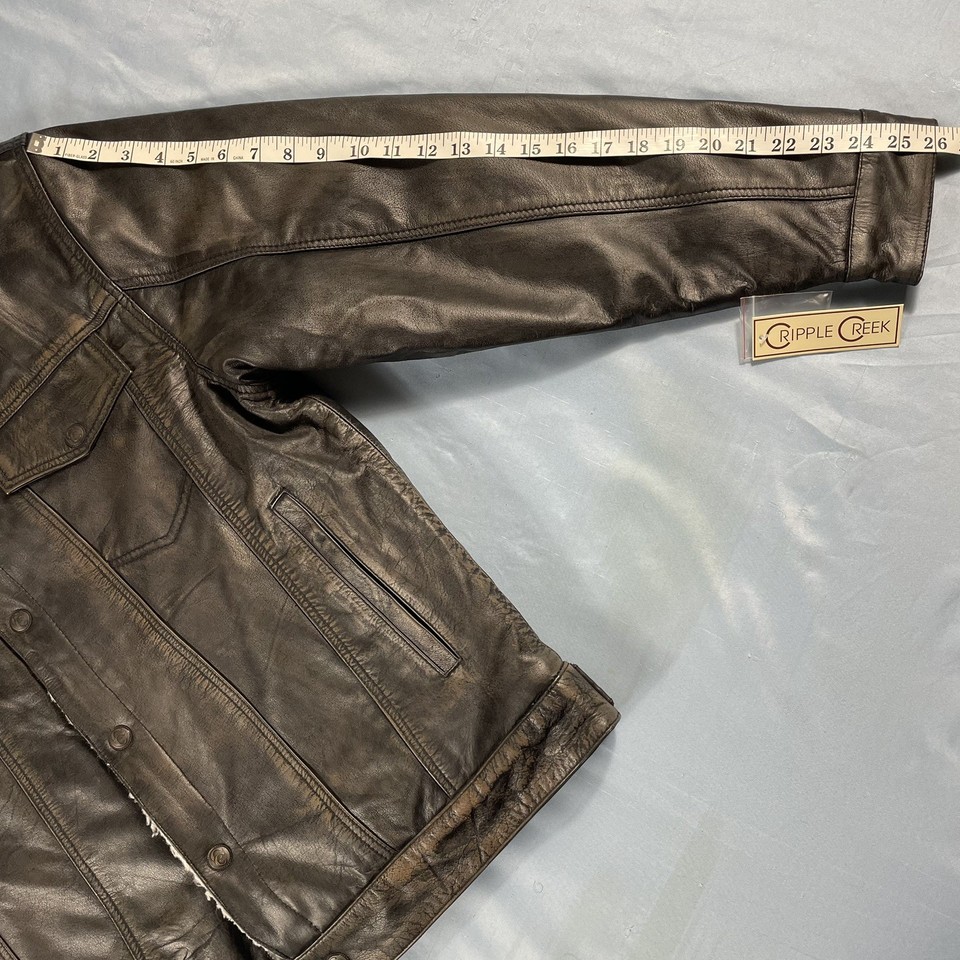Cripple Creek Sherpa Lined Brown Leather Jacket Men’s S Zip Up Moto ...