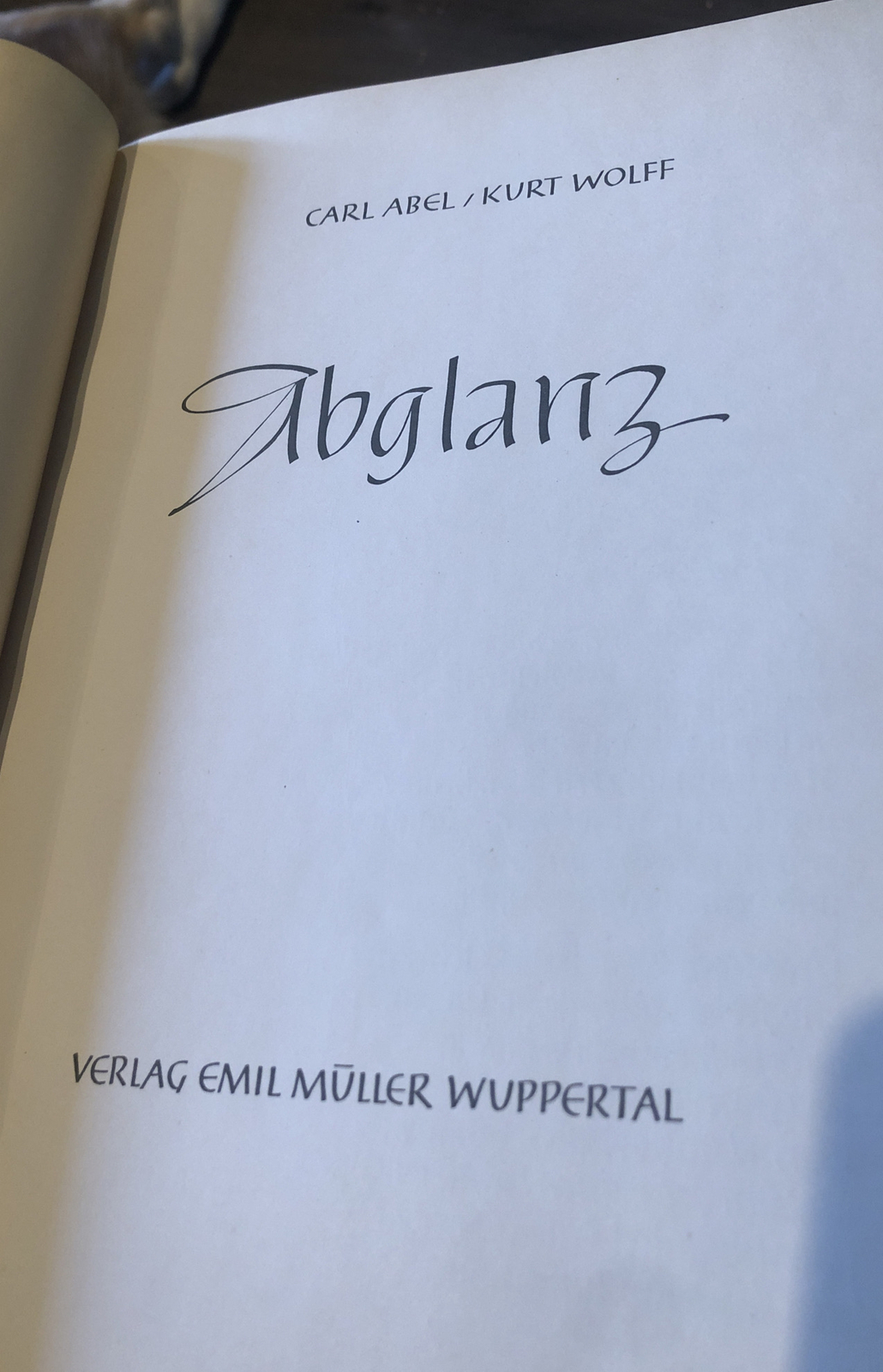 Abglanz Carl Abel/Kurt Wolff Verlag Emil Muller Wuppertal hardcover | eBay