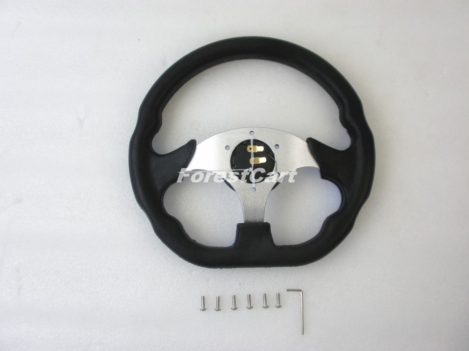 13" Sliver Black D-Shape Racing Steering Wheel 6 Hole for Golf Cart ...