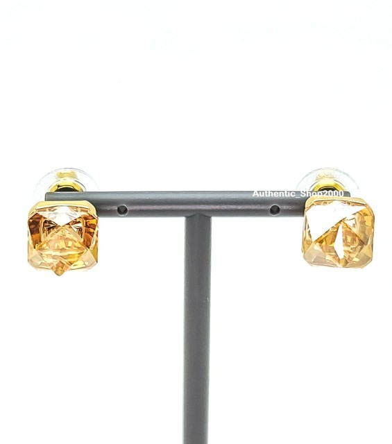 Swarovski Ortyx Stud Earrings Pyramid Cut Yellow Gold-Tone Plated ...