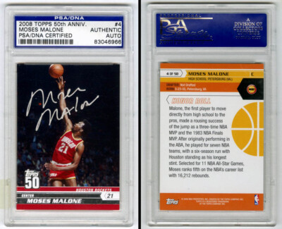 Moses Malone SIGNED '08 Topps 50th Ann Card #4 Rockets 76ers PSA/DNA ...