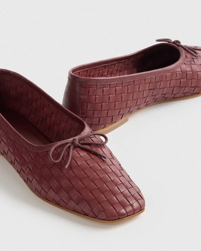 Quince Womens Italian Leather Handwoven Square Toe Ballet Flat Merlot ...