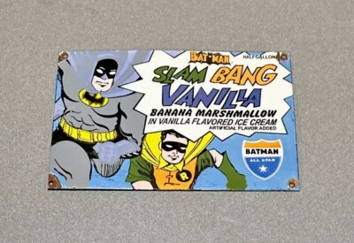 VINTAGE 12” BATMAN ICE CREAM PORCELAIN SIGN GAS OIL CAR TRUCK ...