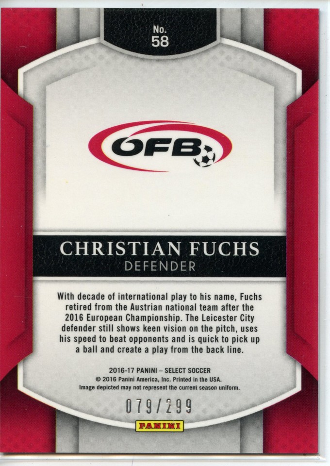 2016-17 Panini Select BLUE Prizm Parallel #58 Christian Fuchs - Austria ...