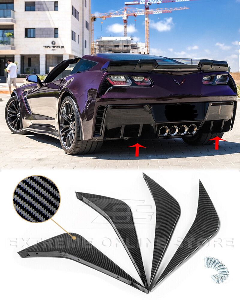 For 14-19 Corvette C7 Rear Bumper Lower Air Diffuser Fins HYDRO CARBON ...