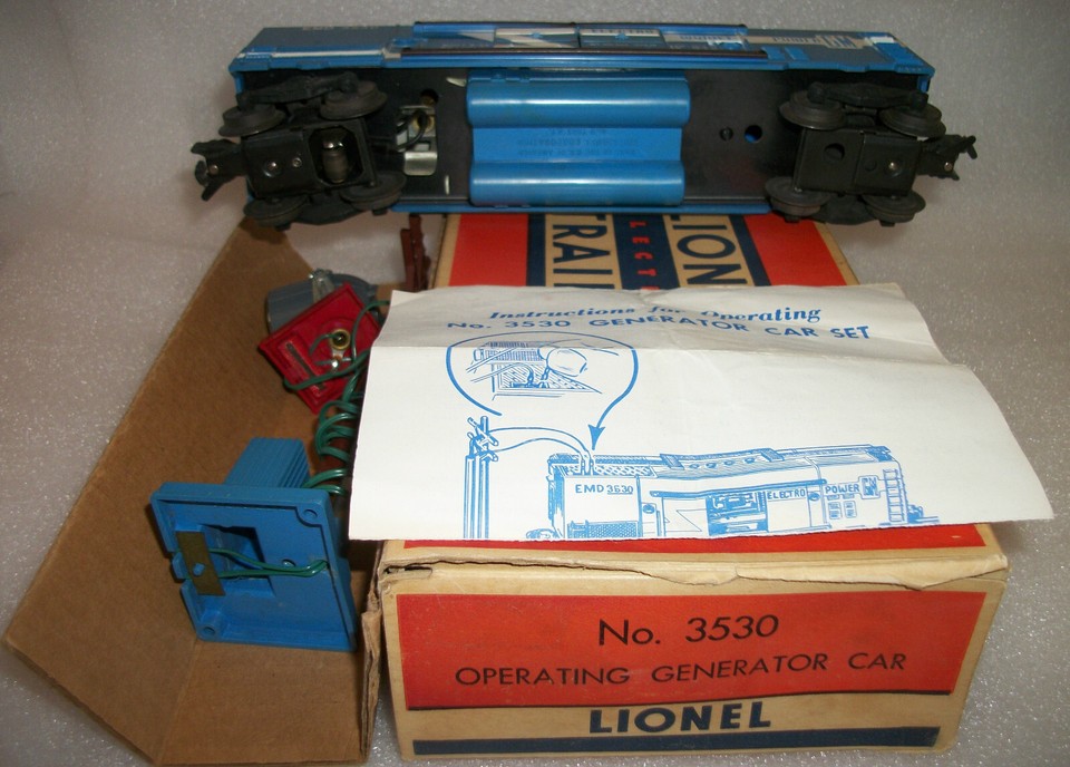 LIONEL POSTWAR LONG STRIPE 3530 GM GENERATOR CAR & POLE C-8 LN OB ...