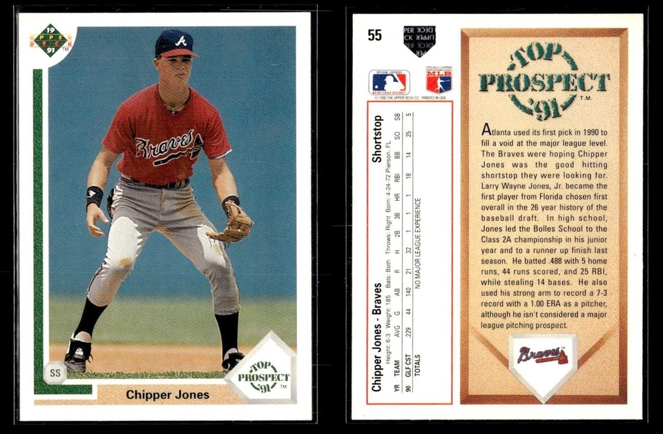 1991 Chipper Jones Rookie Card Lot of (10) Topps Score Bowman Upper ...