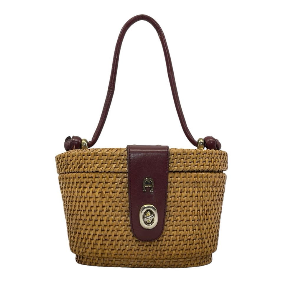 Vintage 60s 70s ETIENNE AIGNER Woven Wicker Leather Box Bag Handbag ...