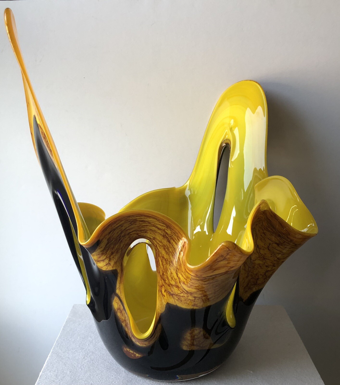 Makora Krosno Blown Handmade Art Glass Open Vase Large Candle Holder ...