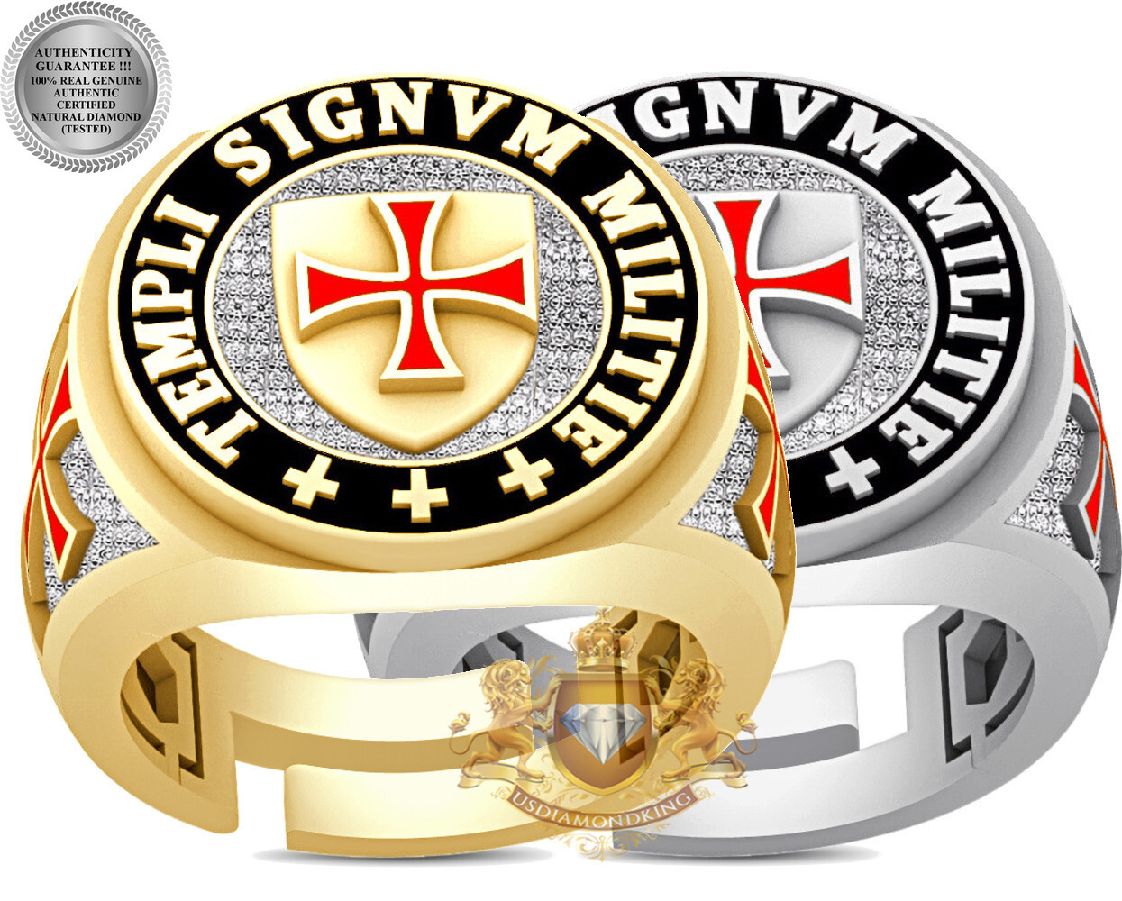 Real Diamond 0.65 Ct Knights Templar Masonic Signet Freemason Masonry ...