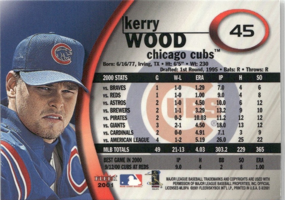 2001 Fleer E-X Baseball Card Kerry Wood Chicago Cubs #45 | eBay