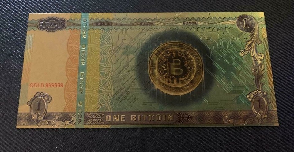 BTC 1 Bitcoin Gold Foil Banknote/Bill w/ UV Overlay NEW USA East Coast ...