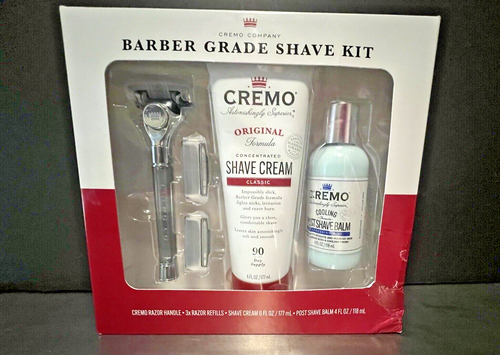 CREMO Classic Barber Grade Shaving Kit w/Razor +3 Blades, Cream ...