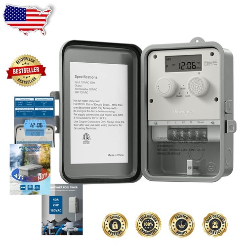 Heavy-Duty Pool Timer with Backup Battery & Waterproof Design for ...
