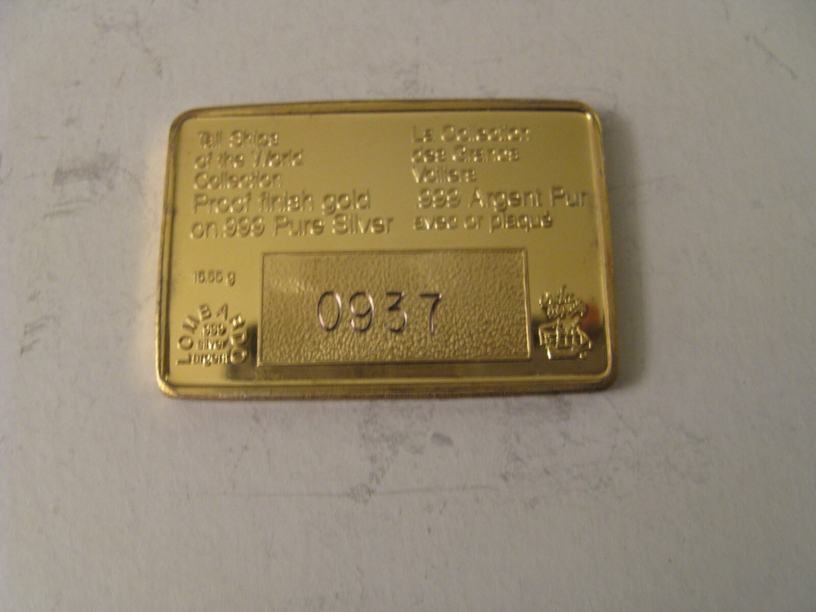 Tall Ships Of The World 1/2 Oz .999 Fine Silver Bars w/ Gold Plate ...