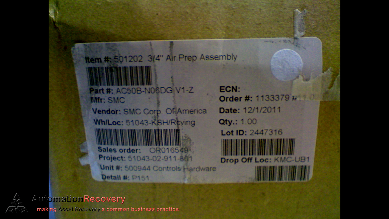 SMC AC50B-N06DG-V1-Z AC MASS PRO MODULAR 3/4" AIR PREP ASSEMBLY #158608 ...