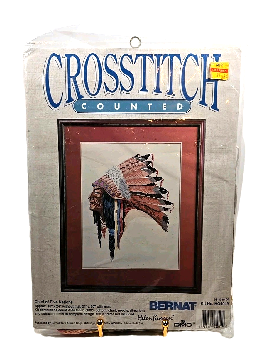 VTG NOS Native American Indian Chief Of 5 Nations Cross Stitch Kit ...