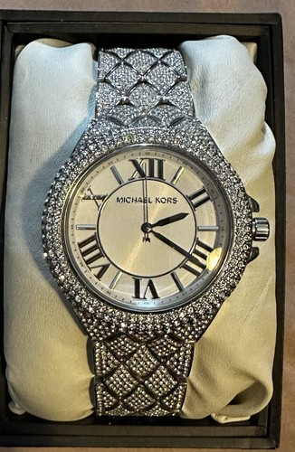 NWOT MICHAEL KORS OVERSIZED CAMILLE SILVER,PAVE CRYSTALS BRACELET WATCH ...