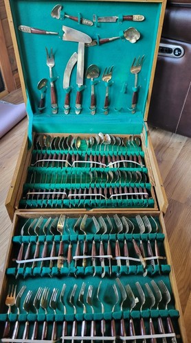 Vintage 94 Piece Siam Bronze & Rosewood Silverware Set In Case | eBay