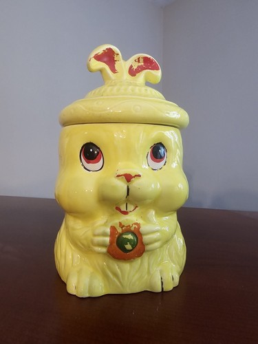 Ceramic Kitschy Yellow Bunny Rabbit Cookie Jar A Creepy Anthropomorphic ...