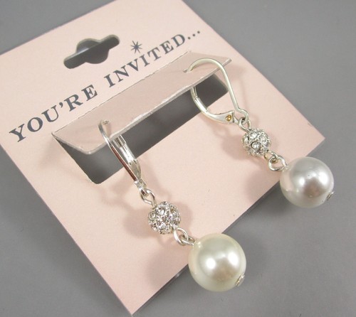 New YOU'RE INVITED" Silver Tone Dangling Faux Pearl Rhinestone Post ...