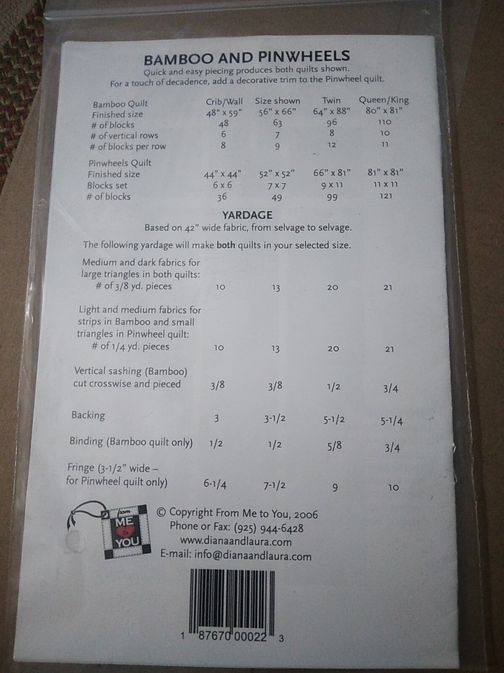 From Me To You Quilting Pattern BAMBOO AND PINWHEELS 2IN1 | eBay