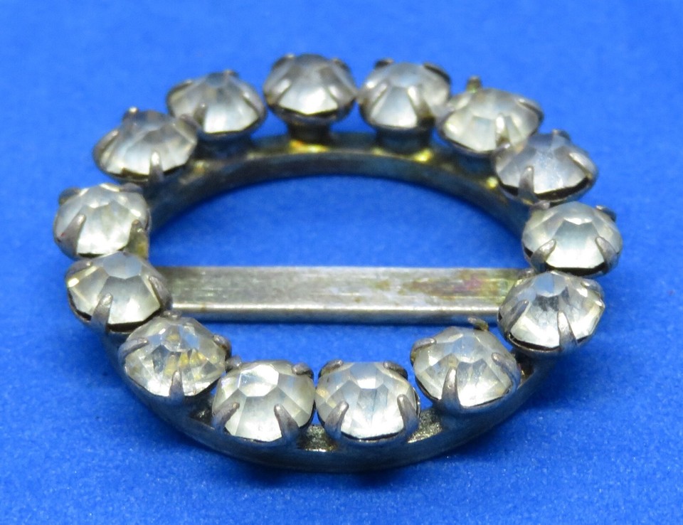 Silver plate & clear stone vintage Victorian antique small round belt ...
