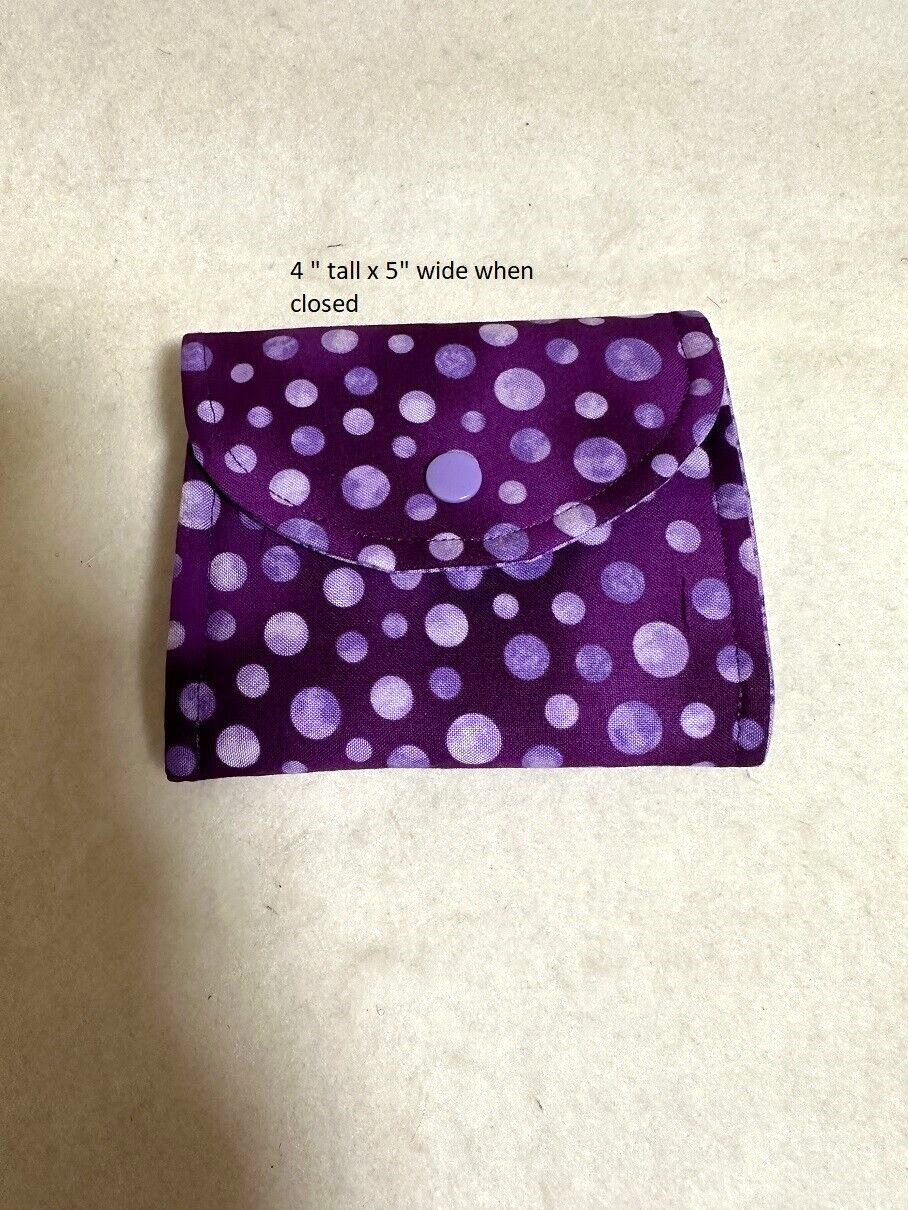 Handmade Purple Polka Dots Cotton Fabric trifold wallet / Billfold w ...